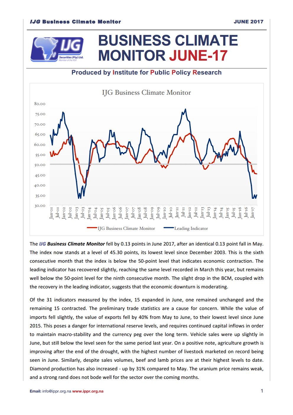 IJG Business Climate Monitor June 2017 - IPPR
