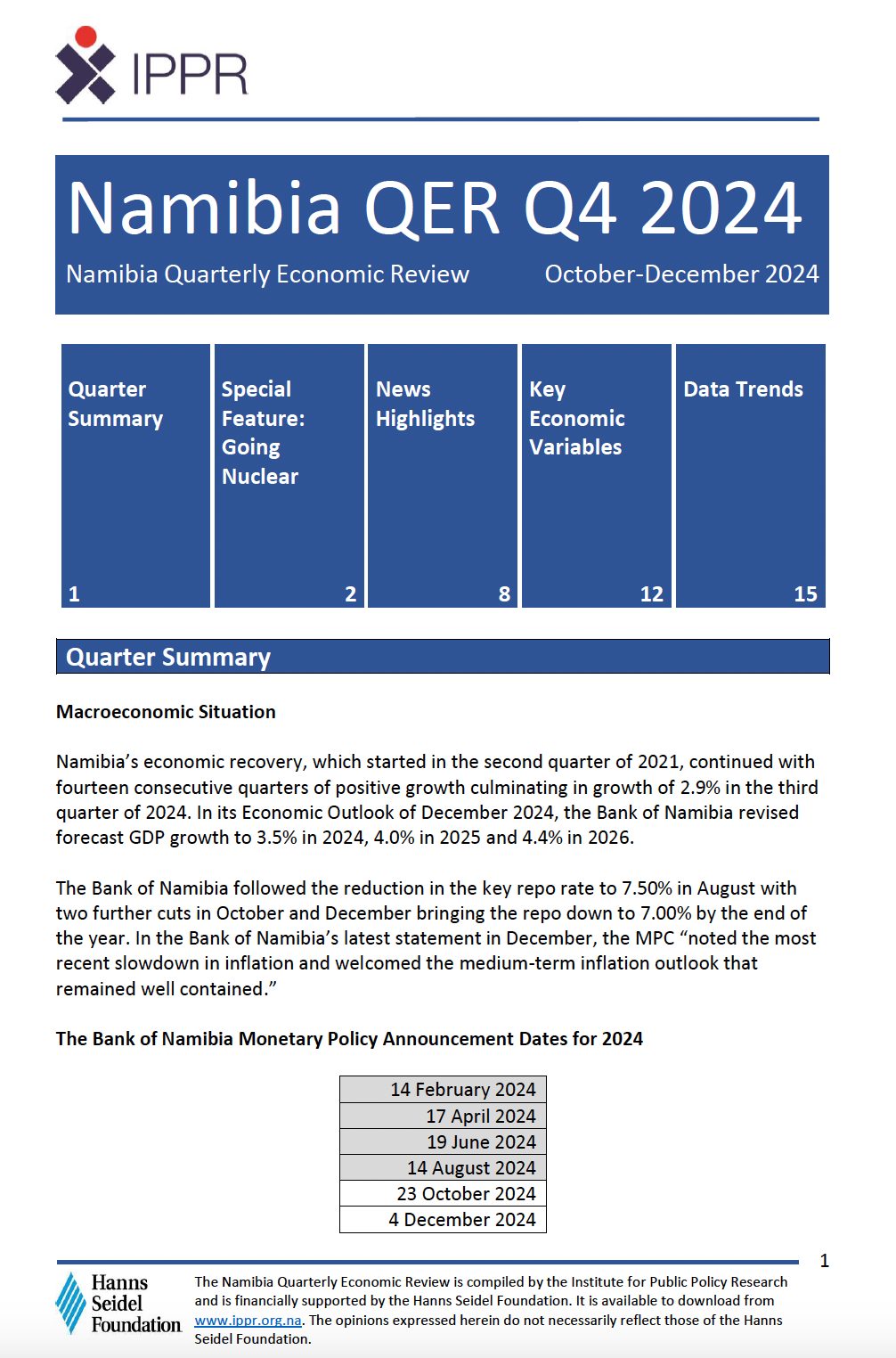 Namibia QER Quarter 4 2024 - IPPR