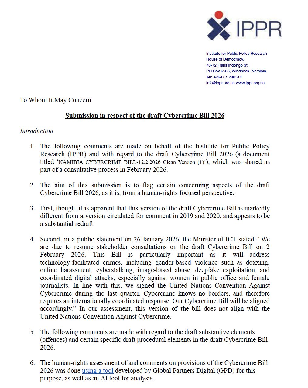 IPPR on the Cybercrime Bill 2026 - IPPR